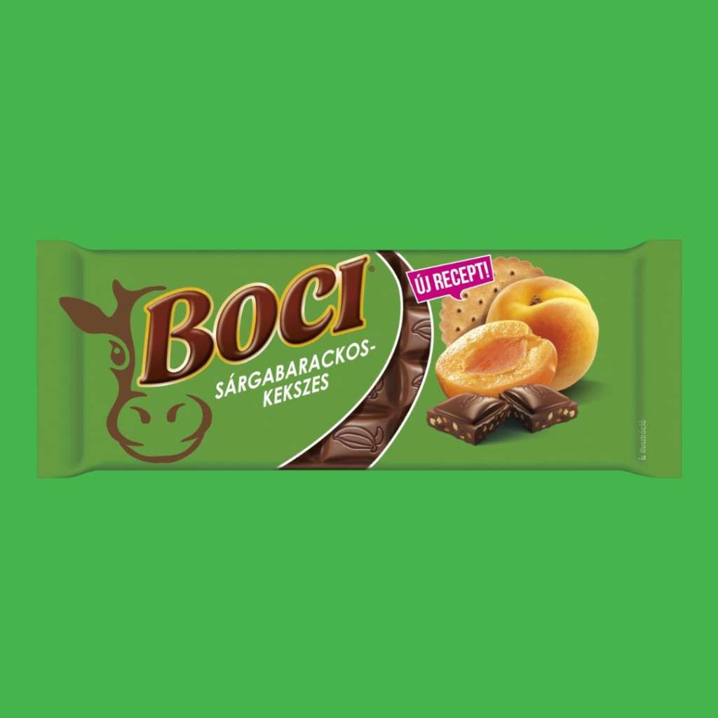 Boci sárgabarackkrémmel és kekszdarabokkal töltött tejcsokoládé 90 g